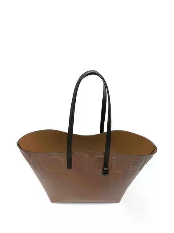 Moncler Embossed-logo Leather Tote Bag - Brown