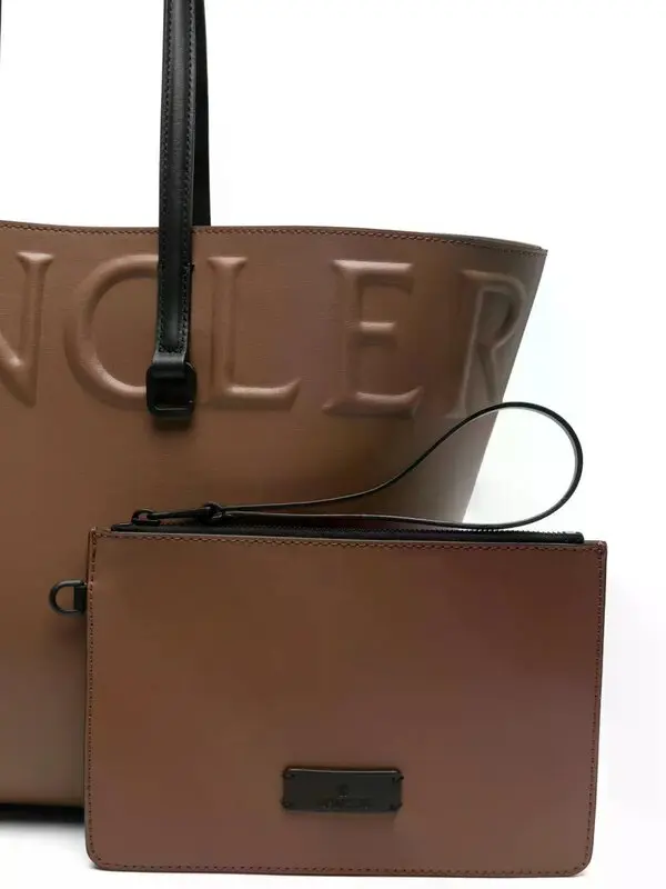 Moncler Embossed-logo Leather Tote Bag - Brown