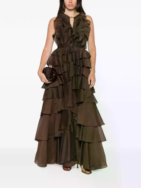 Aje Cleo Ruffled Gown - Brown