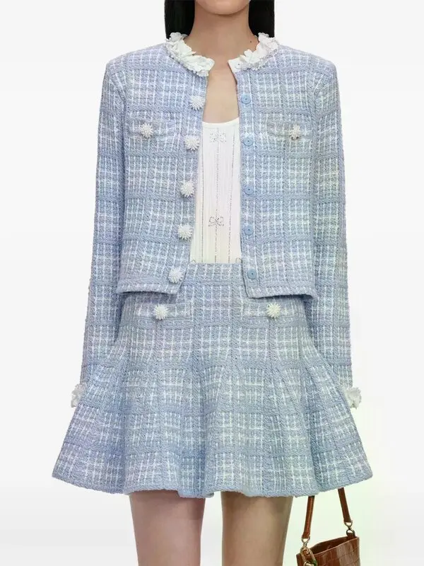 SELF-PORTRAIT Check-knit Mini Skirt