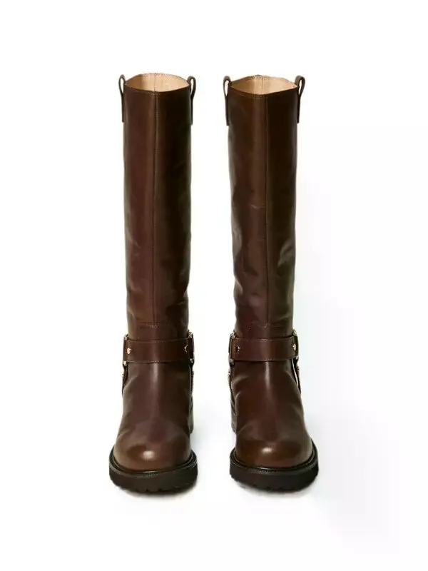 TWINSET Leather High Biker Boots With Ring