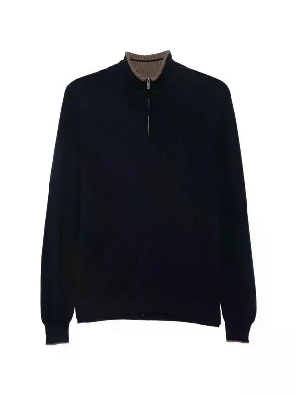 Fedeli Half-zip Knitted Sweater - Blue