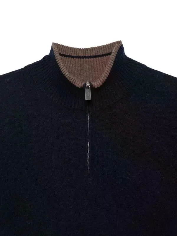 Fedeli Half-zip Knitted Sweater - Blue