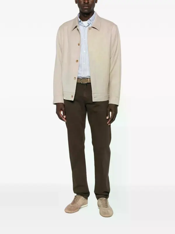 Incotex Logo-patch Twill Trousers - Brown