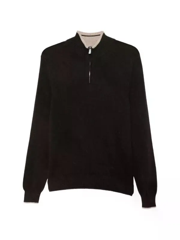 Fedeli Half-zip Ribbed-trim Sweater - Brown