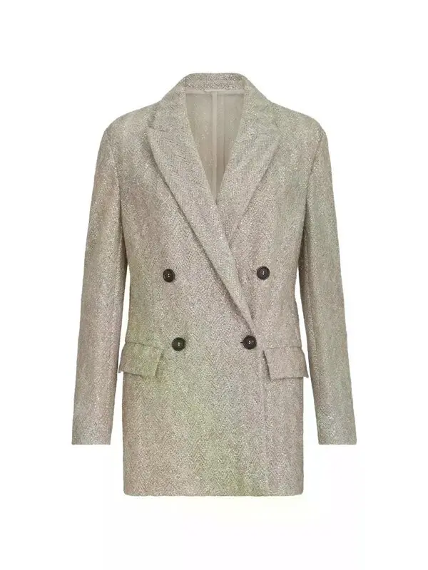 Brunello Cucinelli Dazzling Chevron Embroidery Blazer In Sparkling Mohair And Wool