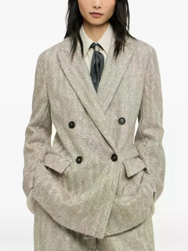 Brunello Cucinelli Dazzling Chevron Embroidery Blazer In Sparkling Mohair And Wool
