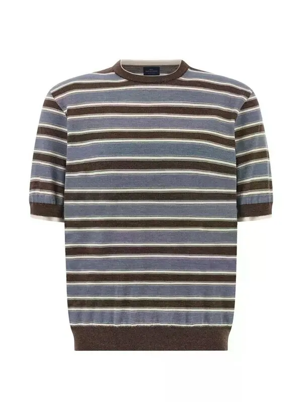 Paul & Shark Striped Double-collar Knitted T-shirt