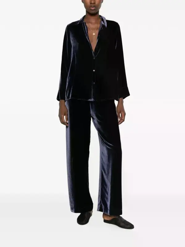 WHYCI Velvet Long-sleeve Pyjama Shirt