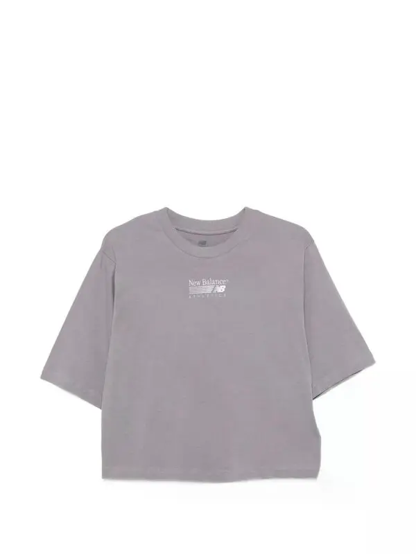 NEW BALANCE Trackside Logo-embroidery Cropped T-shirt - Grey