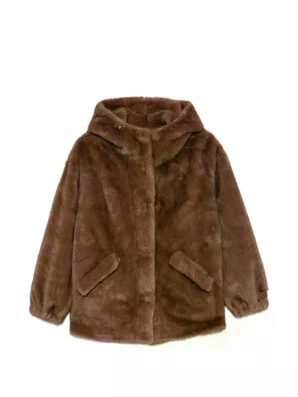 LOU ANDREA Hooded Faux-fur Coat - Brown