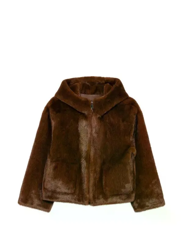 LOU ANDREA Hooded Faux-fur Coat - Brown