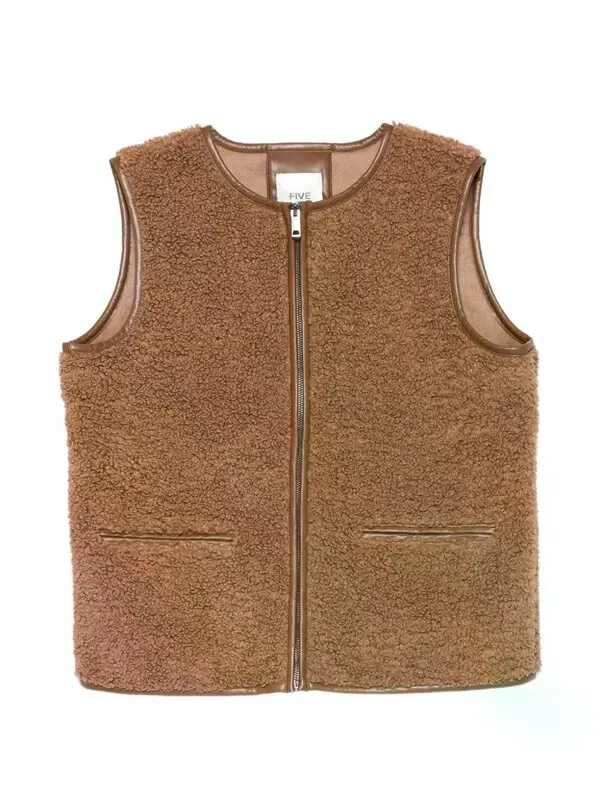 FIVE JEANS Shearling Texture Leather Trim Gilet