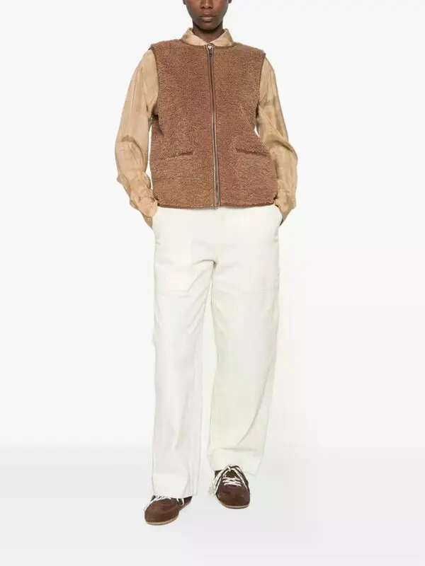 FIVE JEANS Shearling Texture Leather Trim Gilet