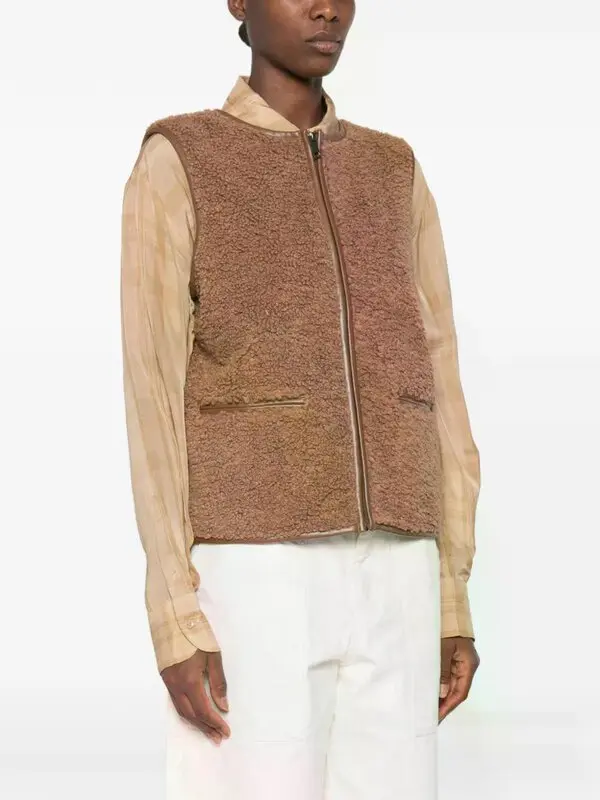 FIVE JEANS Shearling Texture Leather Trim Gilet