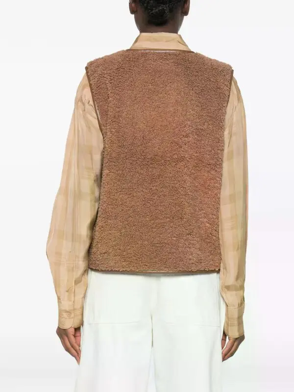 FIVE JEANS Shearling Texture Leather Trim Gilet