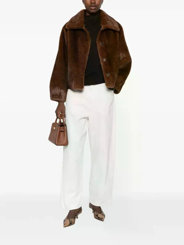LOU ANDREA Collared Faux-fur Jacket
