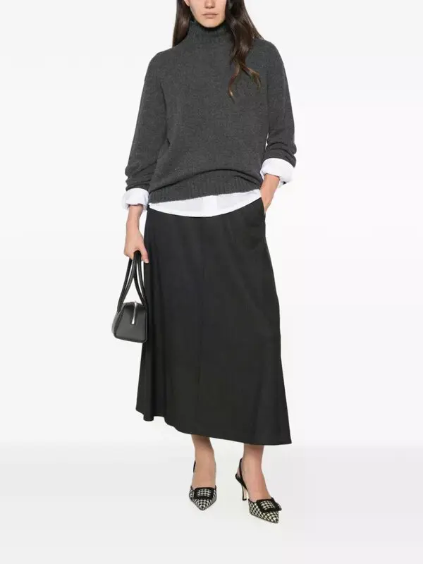 WHYCI Elasticated-waist Flared Midi Skirt
