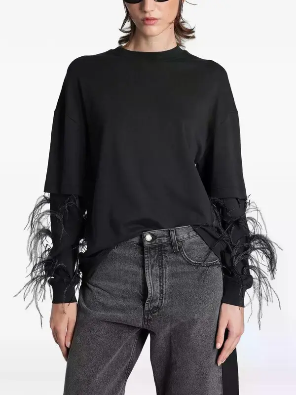 DARKPARK Double Sleeve T-shirt With Feather Trim - Black