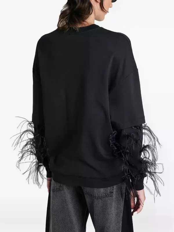 DARKPARK Double Sleeve T-shirt With Feather Trim - Black