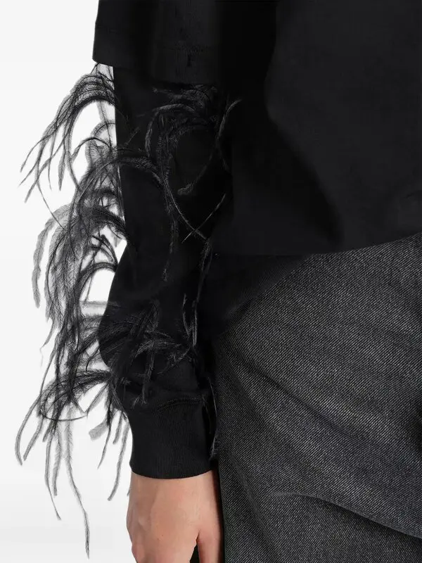 DARKPARK Double Sleeve T-shirt With Feather Trim - Black