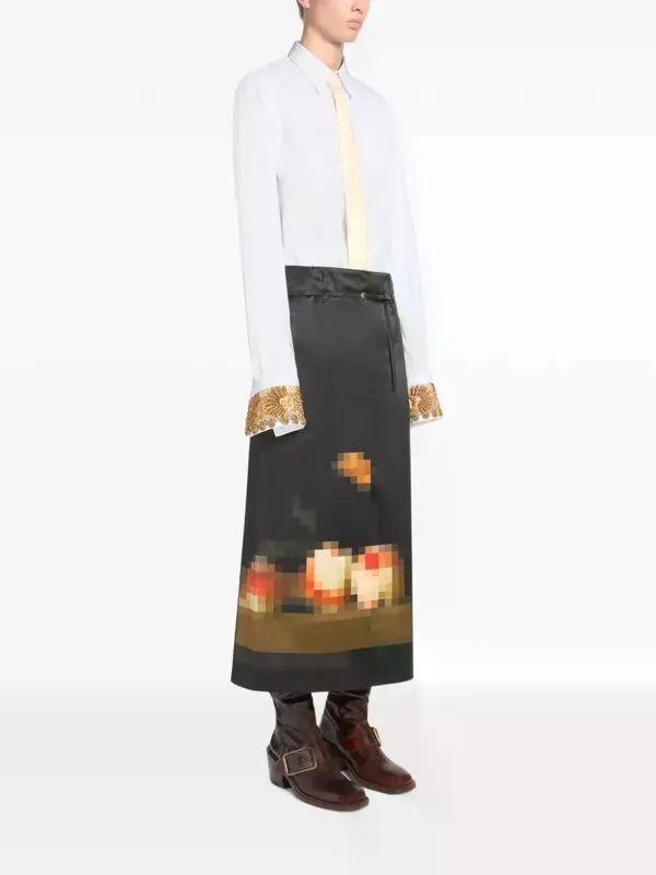 Dries Van Noten Printed Cotton Silk Satin Maxi Skirt