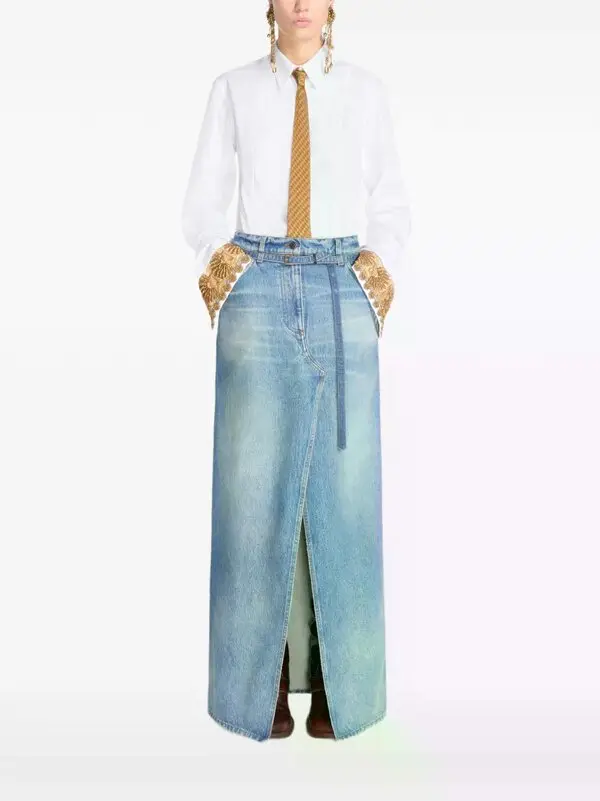 Dries Van Noten Cotton Denim Long Skirt - Blue