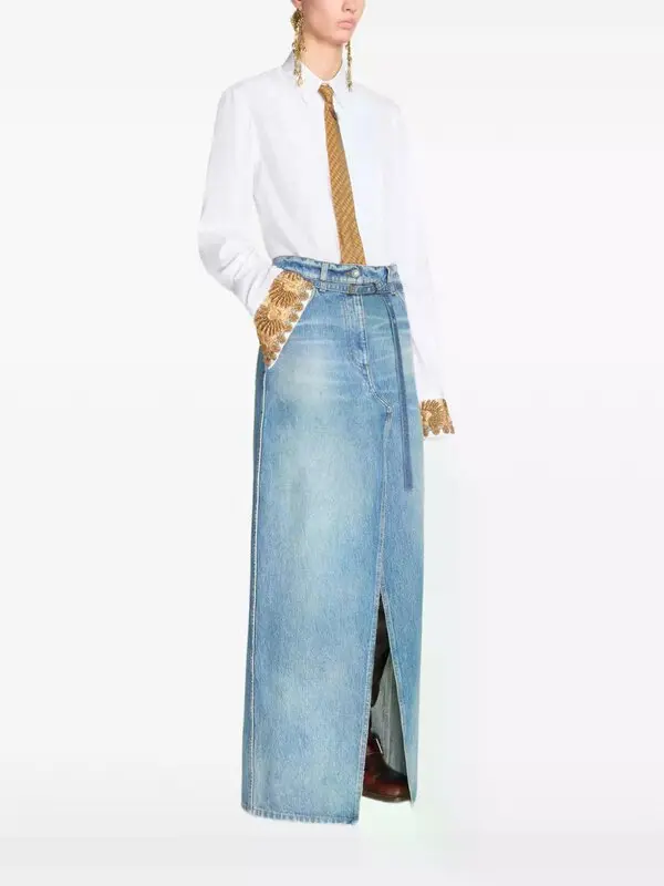 Dries Van Noten Cotton Denim Long Skirt