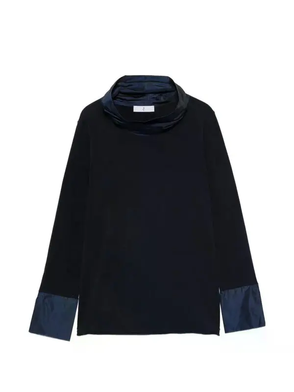 WHYCI Contrast-cuff Funnel-neck Top - Blue