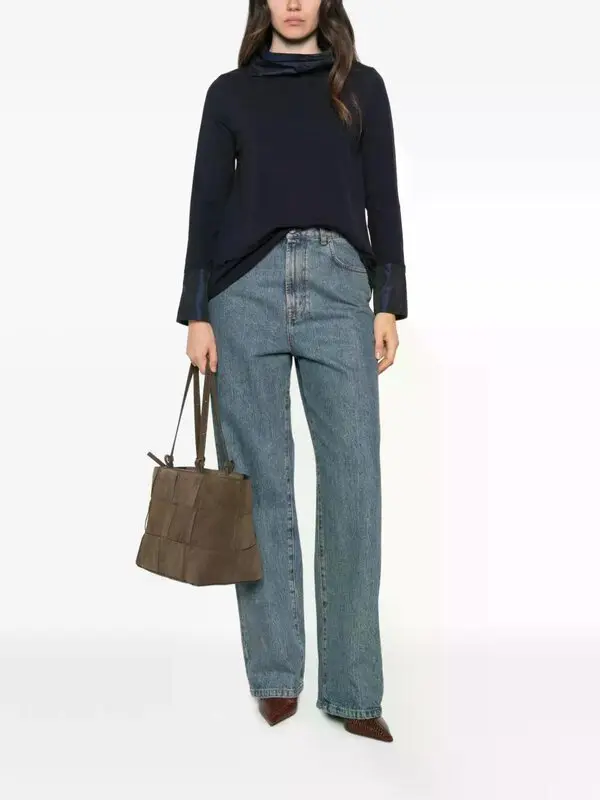 WHYCI Contrast-cuff Funnel-neck Top