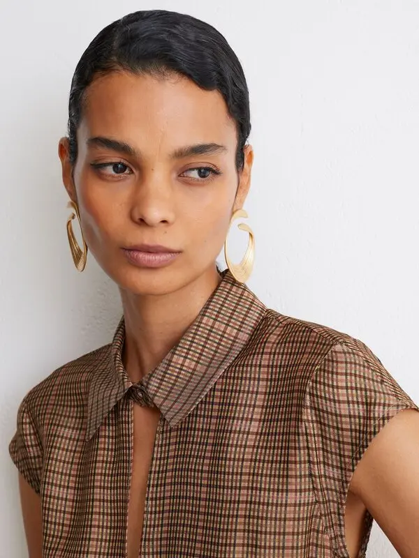 REISS Sammie Collared Check Belted Midi Dress