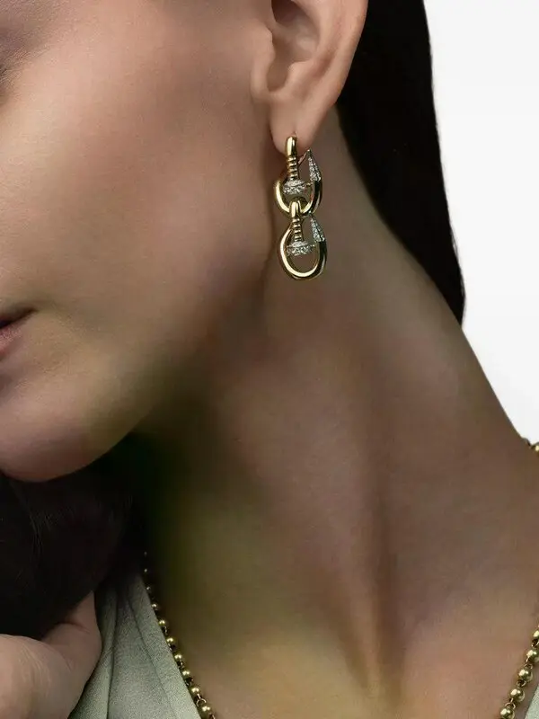 David Webb Double Bent Nail Diamond Earrings - Gold