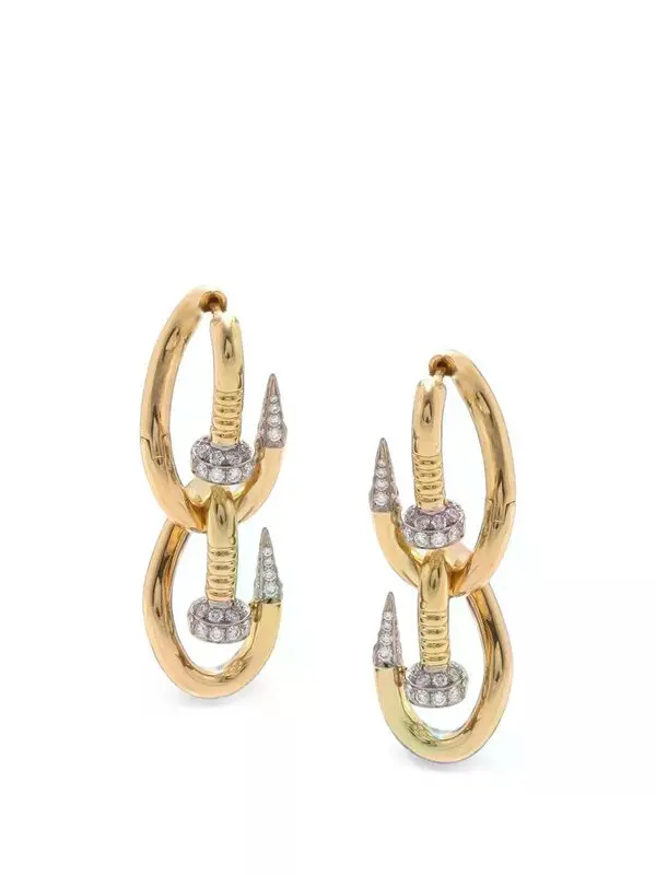David Webb Double Bent Nail Diamond Earrings - Gold