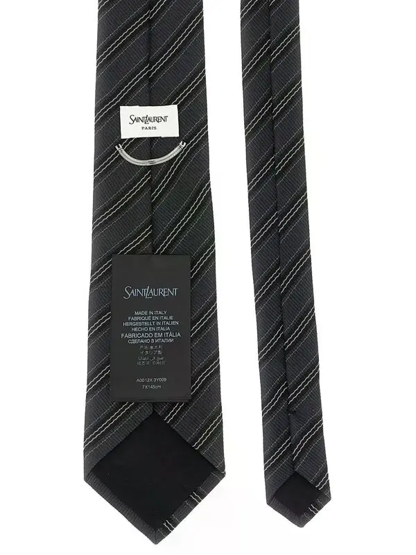 Saint Laurent Striped Silk Jacquard Tie - Grey