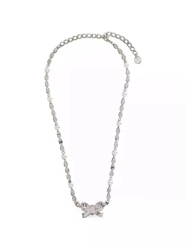 SELF-PORTRAIT Crystal Pearl Bow Necklace