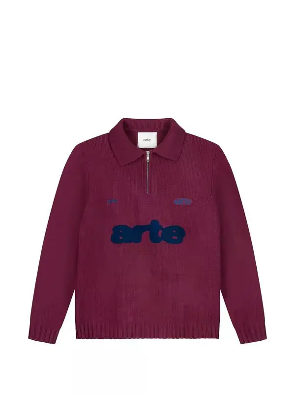 ARTE ANTWERP Logo-embroidered Half-zip Sweater - Red