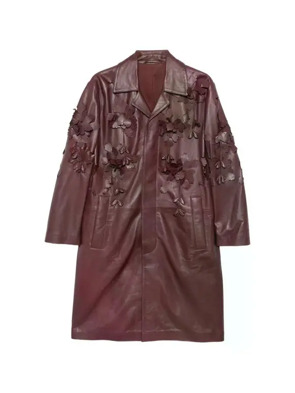 Alberta Ferretti Floral-appliqué Leather Coat - Red