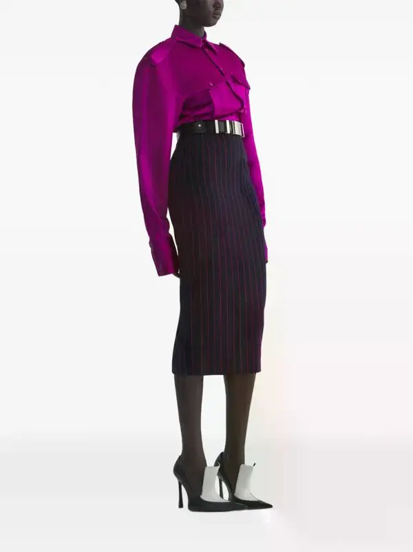 MUGLER Pinstripe Midi Pencil Skirt