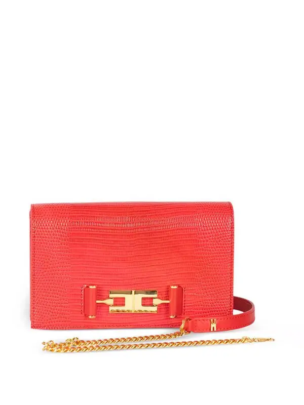 Elisabetta Franchi Lizard-effect Logo-plaque Shoulder Bag - Red
