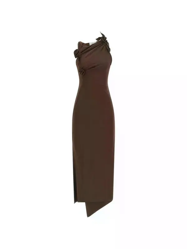 Coperni Asymmetric, Sculptural Gown With Knotted Flower Detailing - Brown