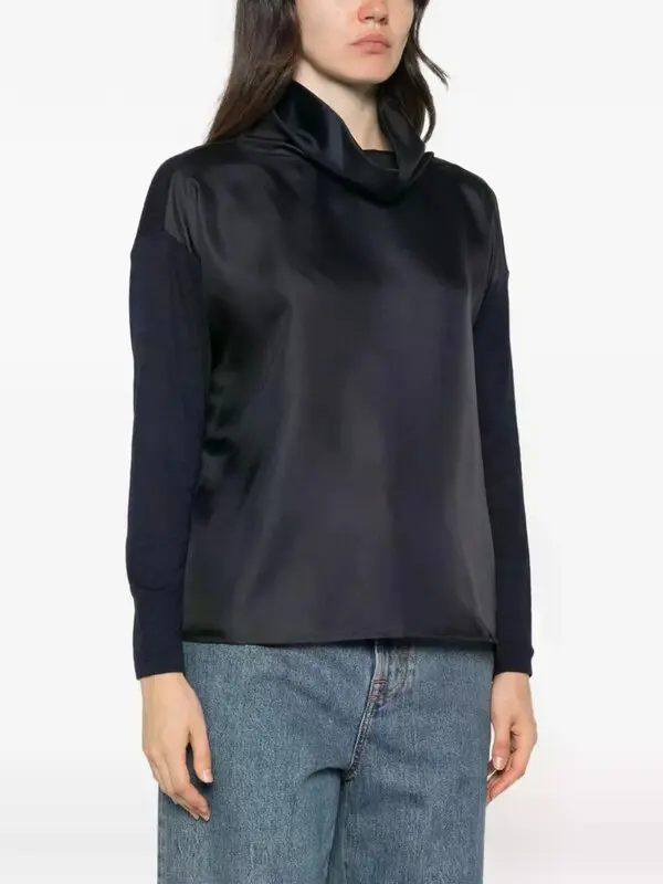 WHYCI Satin-panel Long-sleeve Top - Blue