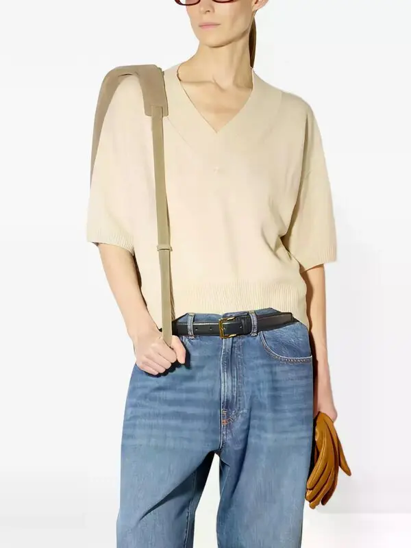 Liviana Conti Short-sleeve V-neck Sweater - Neutrals