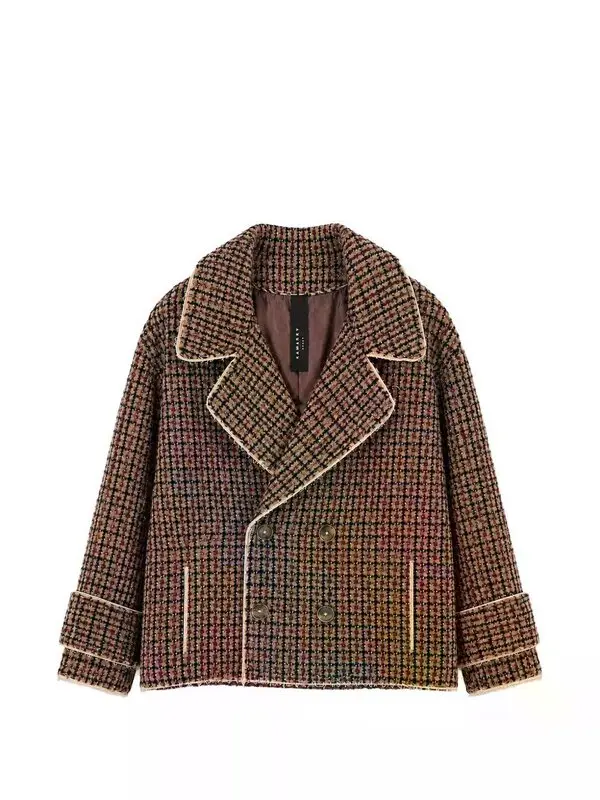 KA WA KEY Kimono-inspired Checked Peacoat - Brown
