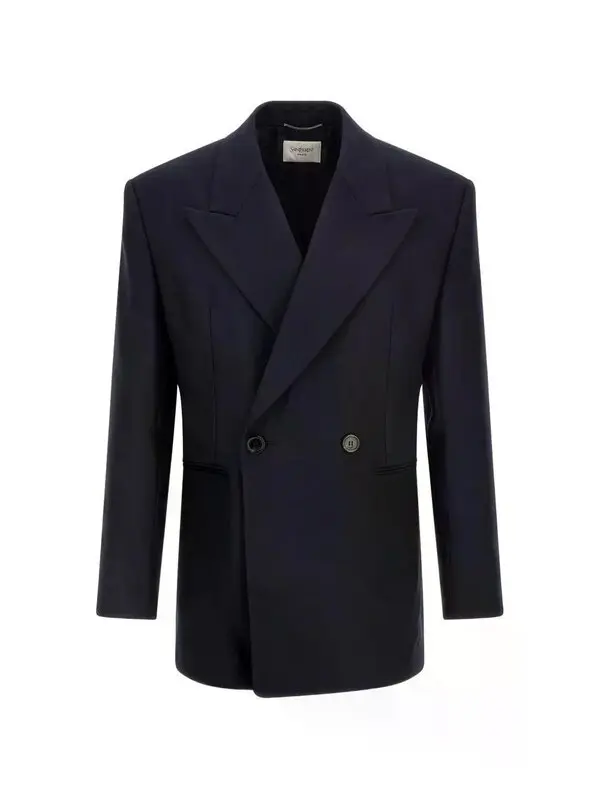 Saint Laurent Double-breasted Jacket In Felted Wool Gabardine - Blue
