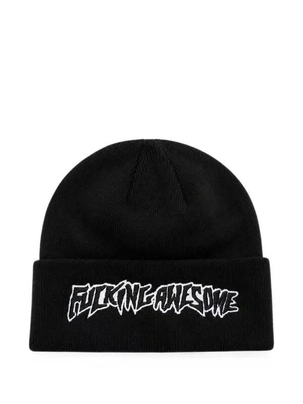 FUCKING AWESOME Stamp Cuff Embroidered Beanie Hat - Black