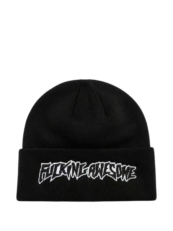 FUCKING AWESOME Stamp Cuff Embroidered Beanie Hat - Black