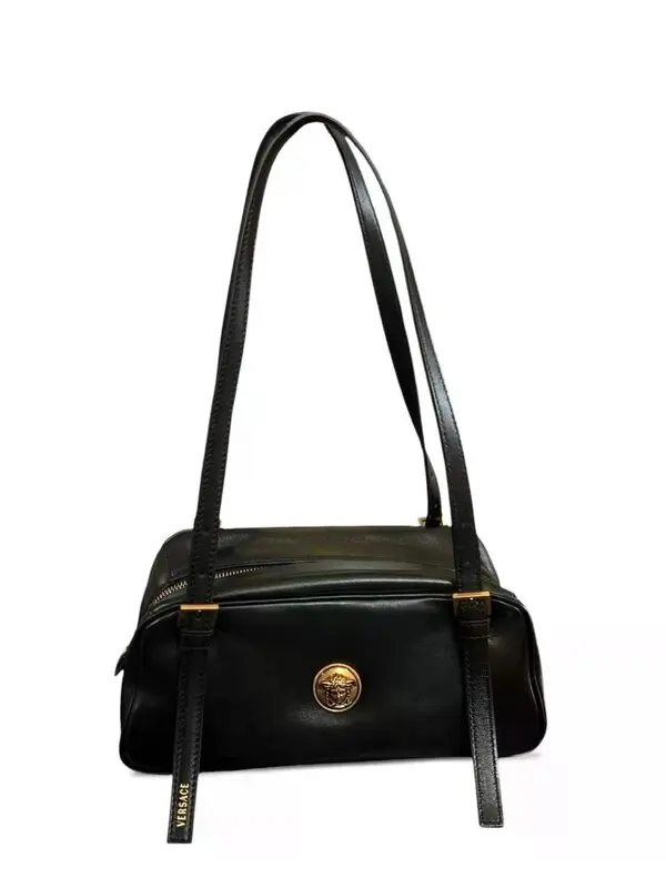 Versace Medusa Plaque Leather Shoulder Bag - Black