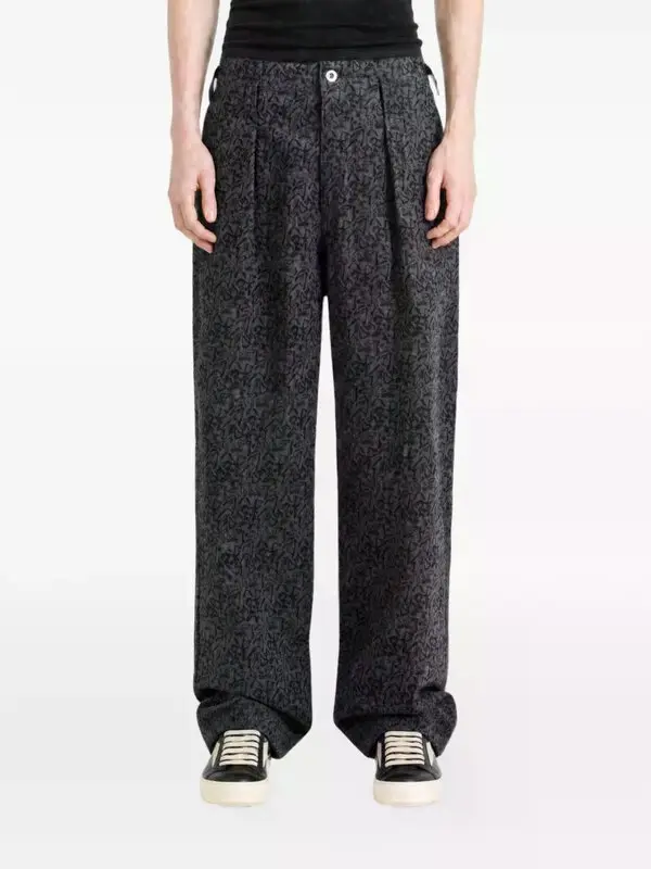 KOZABURO Graphic-print Pleated Trousers - Grey