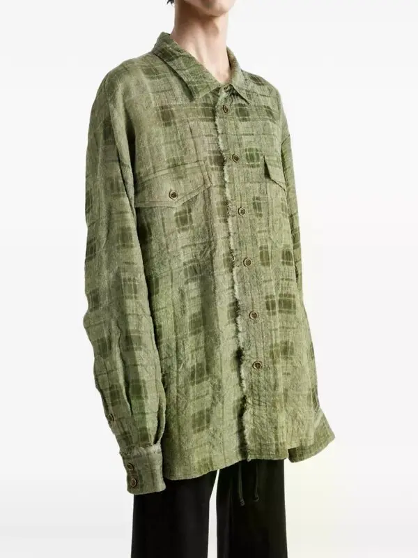 UMA WANG Check-pattern Frayed-edge Shirt
