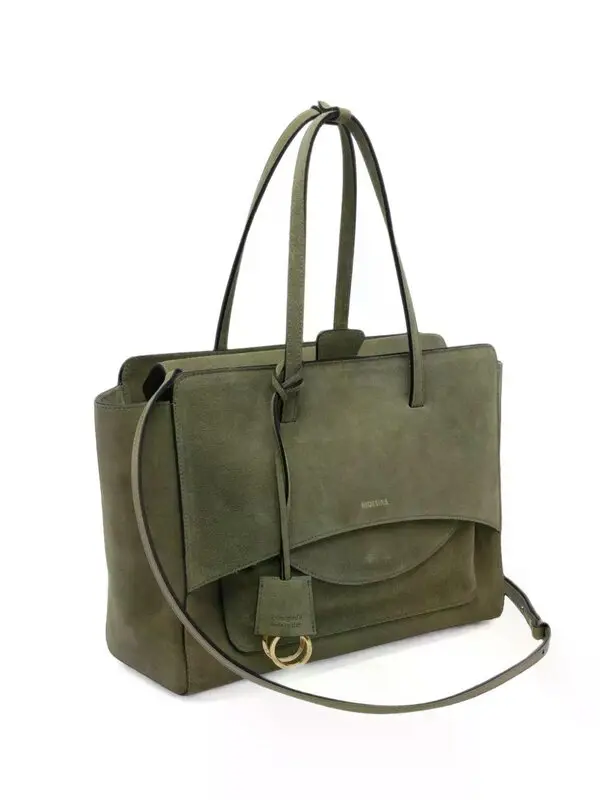 HIDESINS L Flap Suede Logo-print Tote Bag - Green